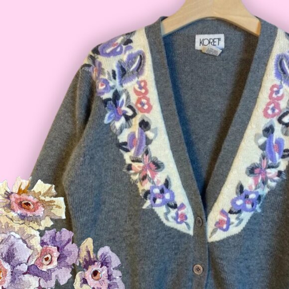 Koret | Sweaters | Vintage Embroidery Detail Koret Wool Knit Cardigan ...